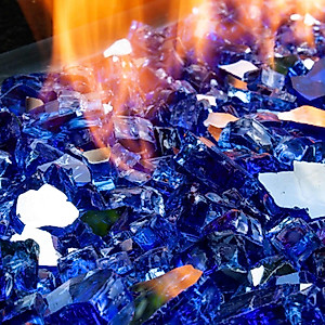 Celestial Fire Glass 48" x 6" Drop-in Burner Pan and 3 Jars of 1/2" Meridian Blue Tempered Fire Glass Bundle