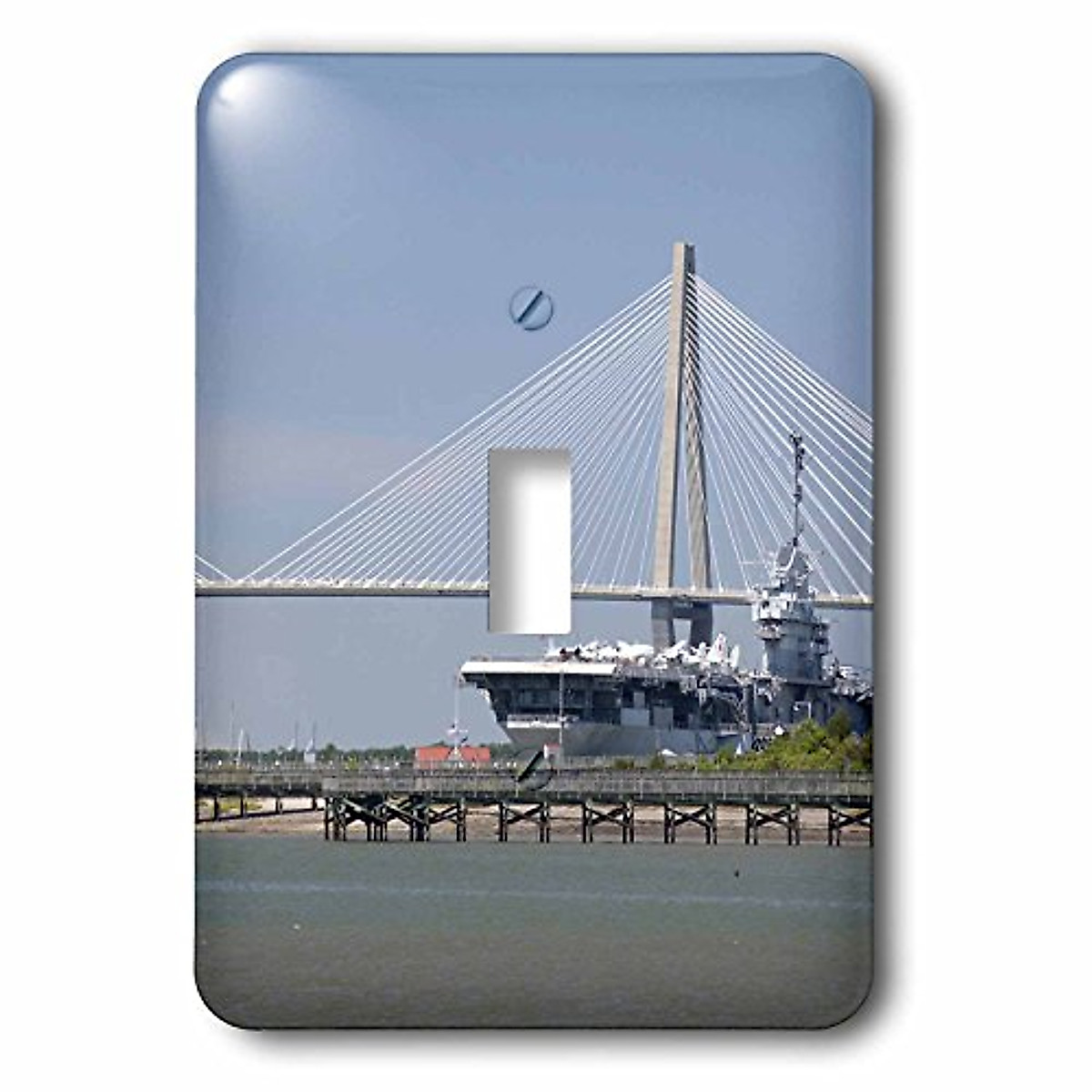 3dRose lsp_94257_1 SC, Ravenel Bridge Yorktown Aircraft carrier-US41 CMI0056-Cindy Miller Hopkins Single Toggle Switch, Multicolor