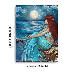 Girl Wall Decorations Blue Ocean Wall Art Bedroom Decor for Women Moon Night Wall Painting Shell Canvas Prints Size 12"x 16"