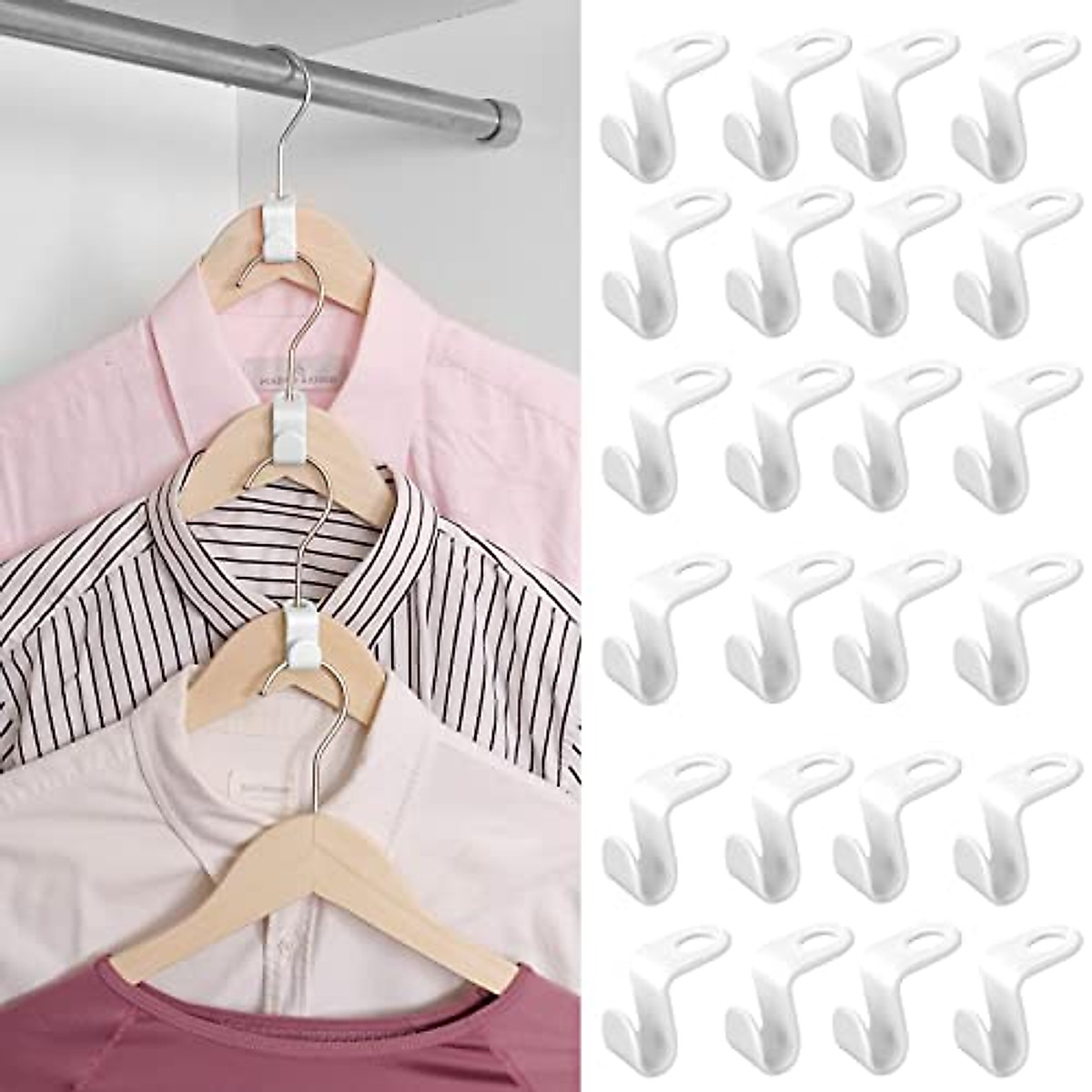 50PCS Clothes Hanger Connector Hooks Space Saving Cascading Hangers Closet Organizers Space Saver Hanger Extenders for Clothes (White)