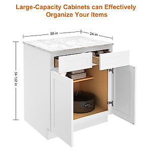 ROOMTEC Kitchen Base Cabinets, Sideboard Storage Cabinet, Entryway Cabinet with Soft Closing Doors 30" W X 24" D X 34-1/2"H