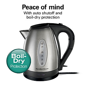 Hamilton Beach Electric Tea Kettle, Water Boiler & Heater, 1.7 L, Cordless, Auto-Shutoff and Boil-Dry Protection, Stainless Steel (40880)