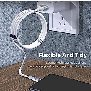 Scalla USB-C Magnetic Charging Cable New Winding Technology Very Organized 3ft Long Fashionable 3A Fast Charging Data Transfer Cord (USB C-USB C), white