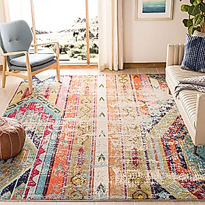 SAFAVIEH Monaco Collection Area Rug - 5'1" x 7'7", Multi, Boho Chic Tribal Distressed Design, Non-Shedding & Easy Care, Ideal for High Traffic Areas in Living Room, Bedroom (MNC222F)