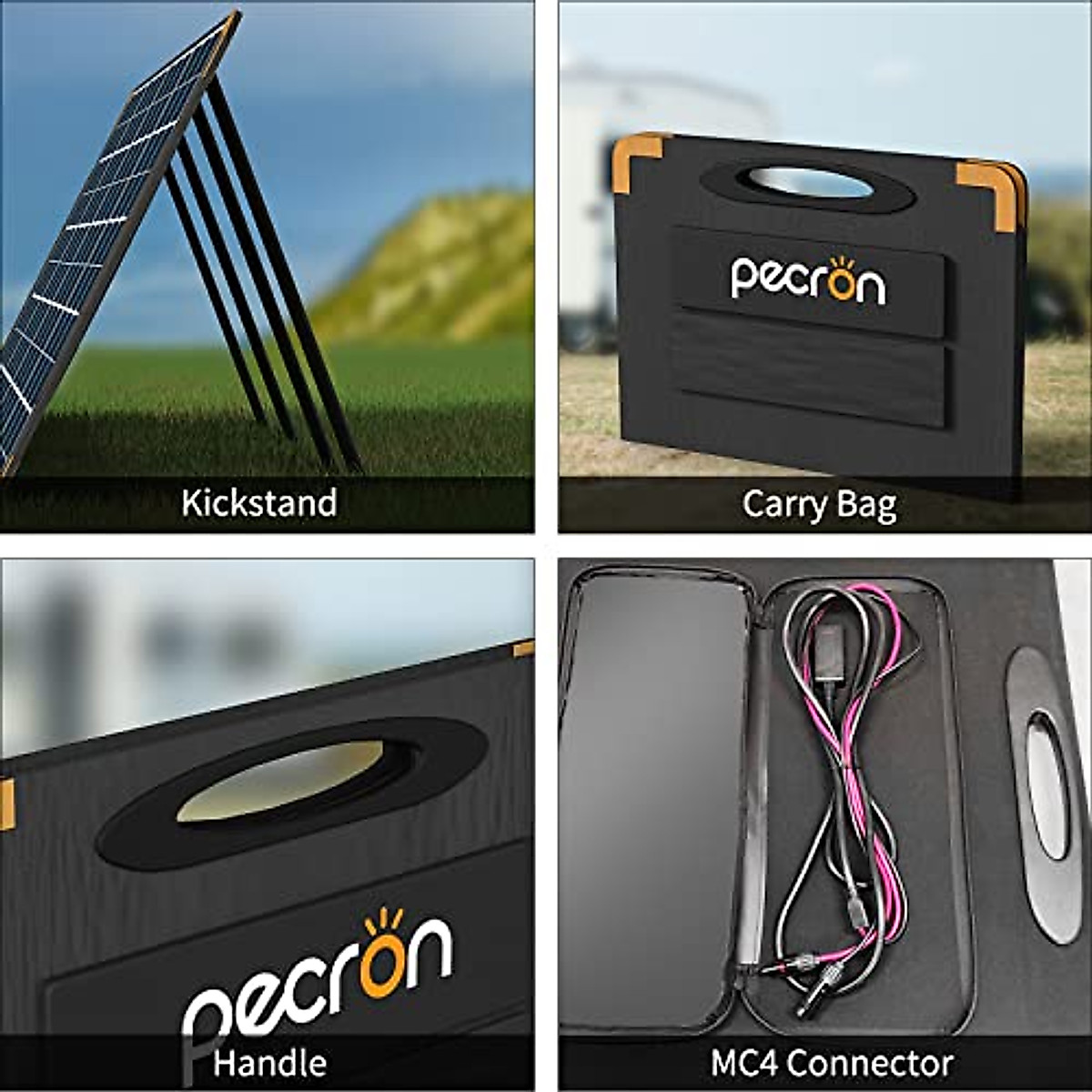 pecron PV300 330W Portable Solar Panels for E600LFP/E1000PRO/E1500PRO/E2000LFP/E3000 Portable Power Stations with Adjustable Kickstand Foldable Solar Panel Power Backup for Outdoor Van Camper Off Grid