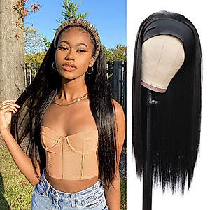 G&T Headband Wig for Women Black Straight Synthetic Headband Wig Glueless Heat Resistant Natutal Looking for Daily Party Use 24 Inch