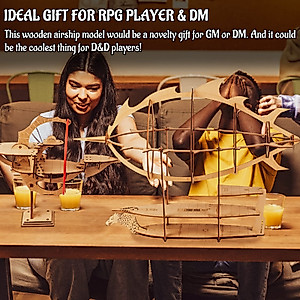 3D Airship Model Wood Laser Cut Hot Air Balloon with 1" Grids Fantasy Aerial Combat Terrain Map for D&D, Pathfinder, Warhammer and Other Tabletop RPG