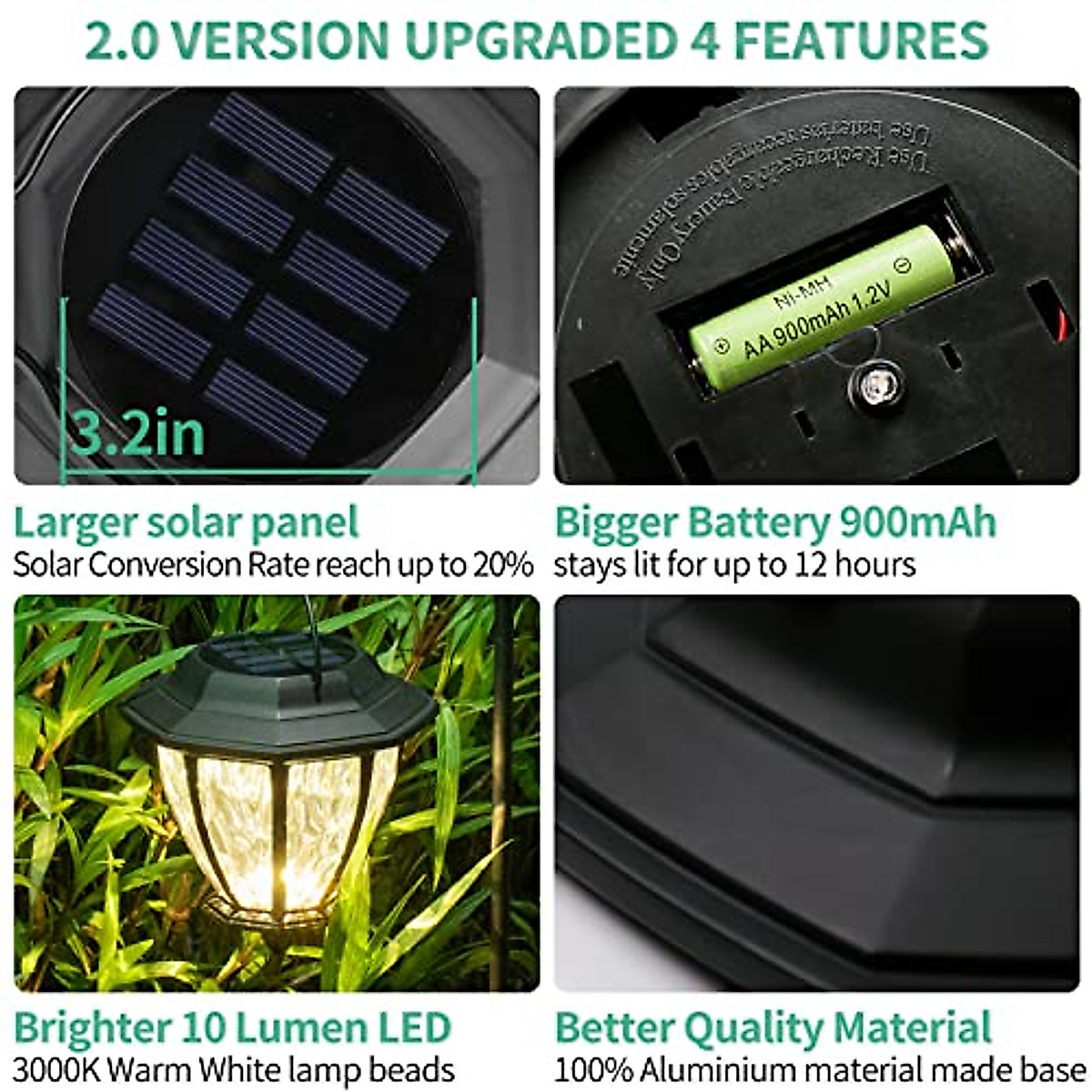 Viewsun Upgrade Hanging Solar Lights, 34 Inch Warm White Shepherd Hook Lights Waterproof Outdoor Decorative Solar Lantern Lights for Garden Decor, Pathway, Front Porch, 2 Pack