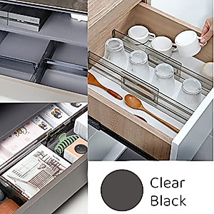 4 PCS Transparent Drawer Divider Organizers,Expandable 11-19" Dresser Drawer Dividers Clear Black to Organize Makeup,Clothes and Underwear, Plastic Drawer Organizer Adjustable Kitchen Drawer Dividers