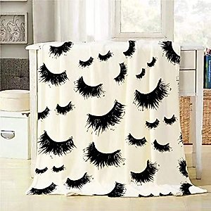 Mugod False Eyelashes Art Sketch Throw Blanket Watercolor Cosmetics Mascara Decorative Soft Warm Cozy Flannel Plush Throws Blankets for Baby Toddler Dog Cat 30 X 40 Inch