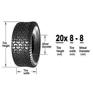 MaxAuto 20x8.00-8 Lawn Mower Tires, 20x8x8 Lawn Garden Tractor Tires, 20x8-8 Turf Tire, 4PR Tubeless, 965lbs Capacity, Set of 2