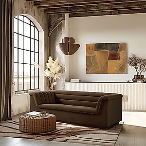 Meridian Furniture 192Brown-S Cascade Collection Modern | Contemporary Velvet Upholstered Sofa with Soft Brown Velvet Fabric, Deep Channel Tufting, Curved Arms, 94" W x 34" D x 28" H, Brown