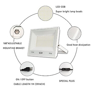 GLW 2 Pack 150W Led Flood Lights Outdoor Bright 13000LM Outside Lamp IP66 Waterproof 6500K Flood Light Led Flood Light Outdoor Floodlights Fixtures Lighting for Yard Backyard House