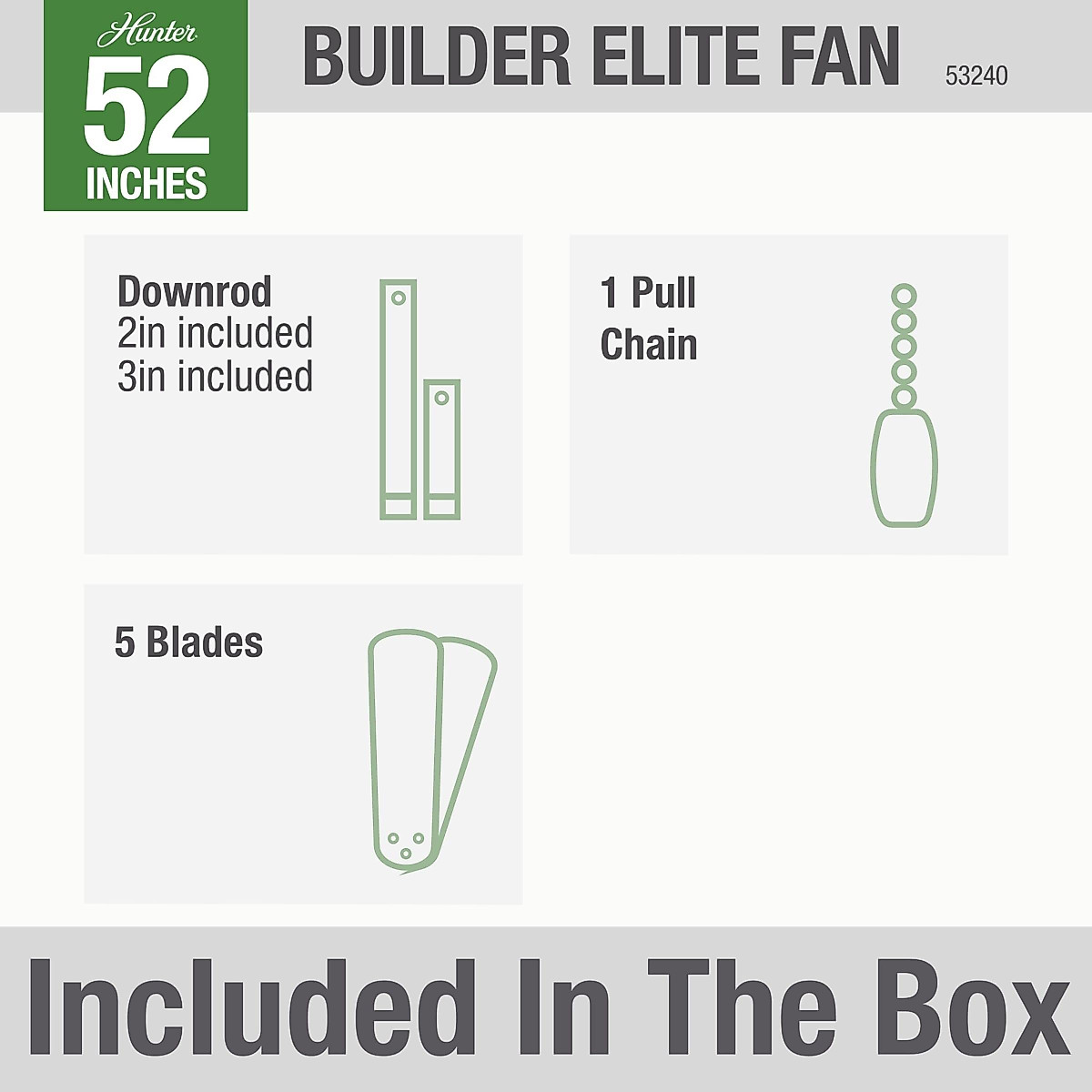 Hunter Fan Company 53240 Builder Elite Indoor Ceiling Fan with Pull Chain Control, 52", Snow White Finish