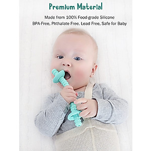 Giftty Teething Tube with Safety Shield Baby Hollow Teether Sensory Toys Gum Massager, Food-Grade Silicone for Infant 3-12 Months Boys Girls, 1 Pair with 4 Cleaning Brush Included (Cyan+Orchid)