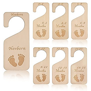 SAVITA Wooden Baby Clothes Dividers, 7pcs Wood Closet Dividers Month Baby Closet Organizer from Newborn to 24 Months, Nursery Hanger Decor for Boys Girls Infant Wardrobe (Footprint)