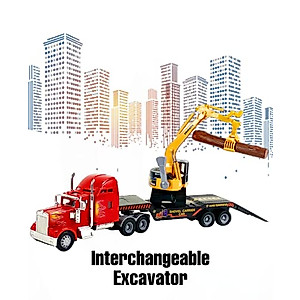 Big Daddy Big Rig Heavy Duty Tractor Trailer Low Boy Transport Flat Bed & Excavator Toy Trucks COMBO series