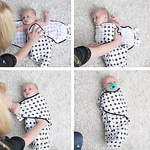 Ziggy Baby Adjustable Baby Swaddles 0-3 Months - Blanket Infant Wrap Set 3 Pack - Soft Cotton Black & White - Newborn Swaddle Blankets for Baby Boy or Girl, Swaddle Blanket