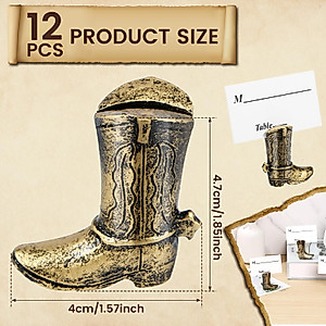 12 Pcs Place Card Holders, Retro Cowboy Boots Table Card Holder Resin Place Photo Stand Creative Table Sign Stands Picture Number Sign Holders for Wedding Guest Party Favor Events 1.9 x 1.6 in