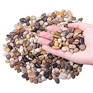 GRANDAN 1.9 LB Polished Pebbles 3/8", Gravel Size Mixed Colors Natural Decorative Smooth River Rocks, Small Pebble Stone for Landscaping, Succulent, Bonsai, Potted Plants, Aquarium, Fairy Garden