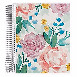 Erin Condren 7" x 9" Spiral Bound Dot Grid Journal Notebook - Watercolor Blooms. 5mm Dot Grid. 160 Page Writing, Drawing & Art Notebook. 80Lb Thick Mohawk Paper. Stickers Included