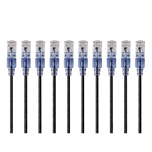 Monoprice Cat6A Ethernet Patch Cable - Snagless RJ45, 550Mhz, 10G, UTP, Pure Bare Copper Wire, 30AWG, 10-Pack, 3 Feet, Black - SlimRun Series