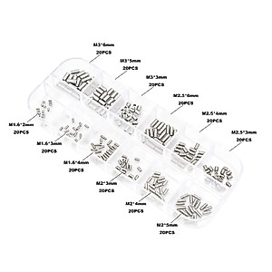 MCMASKE Metric M1.6 M2 M2.5 M3 Stainless Steel Internal Hex Drive Cup-Point Set Screws Assortment Kit