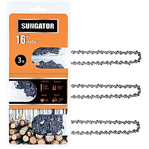 SUNGATOR 3-Pack 16 Inch Chainsaw Chain SG-R56, Chainsaw Blades Compatible with Milwaukee M18, 3/8" LP Pitch - .043" Gauge - 56 Drive Links, 90px056g Chain, Compatible with Dewalt, Poulan, Greenworks