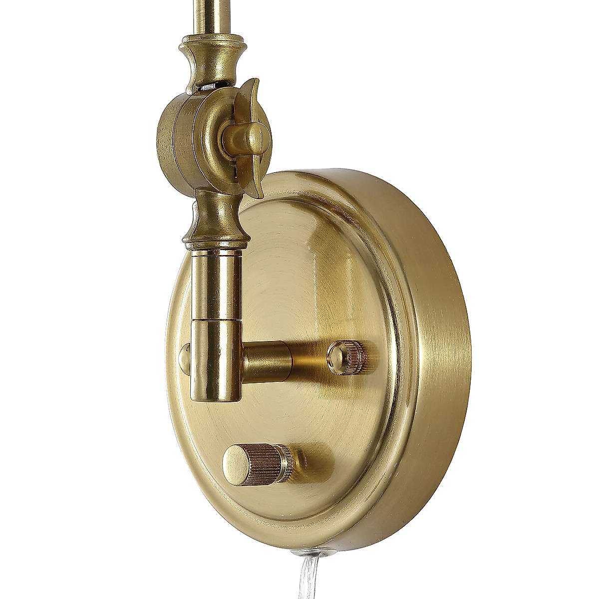 WINGBO Swing Arm Wall Lamp, Modern Adjustable Wall Mounted Sconce, Warm Brass Finish and Blue Metal Shade