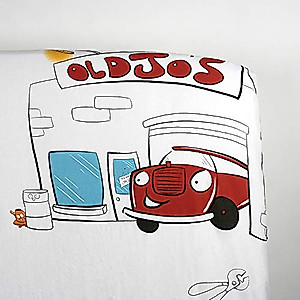 JumpOff Jo - Fitted Crib Sheet, Super Soft 100% Cotton Sheet for Standard Crib Mattresses and Toddler Beds, 28 in. x 52 in, Storytelling Designs - Jo's Garage (White)