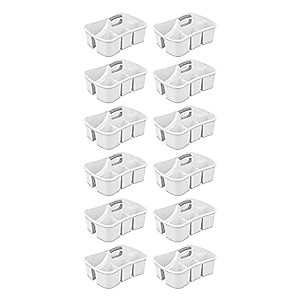 Sterilite Versatile Multi Use Large Home Divided Plastic Storage Tote Caddy with 4 Compartments and Carry Handle for Bathrooms, Dorms, White (12 Pack)