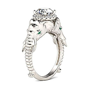 Jeulia 2.5 Carat Elephant Ring 3PC Wedding Ring Set for Women 925 Sterling Silver Round Cut Engagement Rings Cubic Zirconia Bridal Band Rings CZ Solitaire Promise Anniversary Rings Romantic Je (8.5)