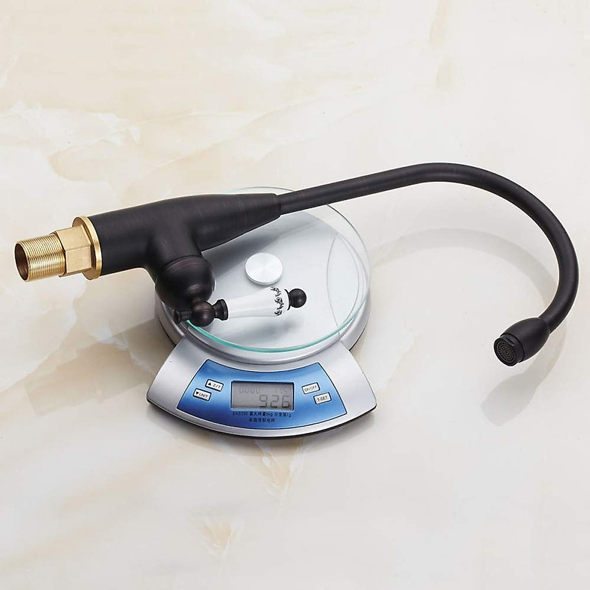 Easikc Antique High Arch Spout Ceramics Kitchen Faucet 360 Degree Rotation Full Copper Vintage Hot and Cold Water Taps Single Handle Single Hole Basin Mixer Faucet