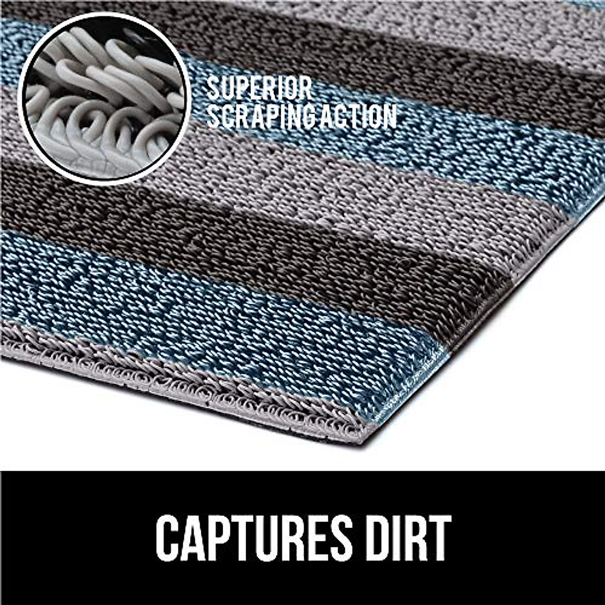 Gorilla Grip Heavy Duty Striped Doormat, Thick Bristles, Crush Proof Texture, Catches Dirt from Shoes, Strong Backing, Easy to Clean, Indoor and Outdoor Entrance Mats, 24x16, Turquoise and Gray
