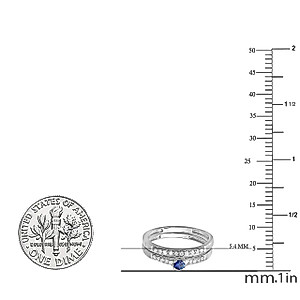 Dazzlingrock Collection 14K Round Blue Sapphire And White Diamond Bridal Engagement Ring Wedding Band Set, White Gold, Size 5.5