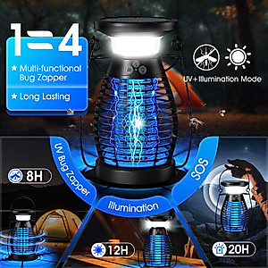Sayneep Solar Bug Zapper Outdoor, 4200V Effective Mosquito Zapper, Rechargeable Cordless Bug Zapper Outdoor with 4000mAh Battery, Portable Electric Fly Zapper for Patio, Porch, Garden, Kitchen, Black