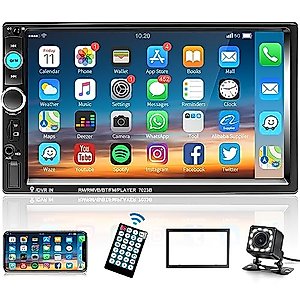 Podofo Car Stereo 2 Din Car Radio 7 Inch MP5 Player with HD Touch Screen Digital Display Bluetooth Multimedia support USB SD Aux-in Double Din Autoradio Mobile Phone Interconnection with Backup Camera