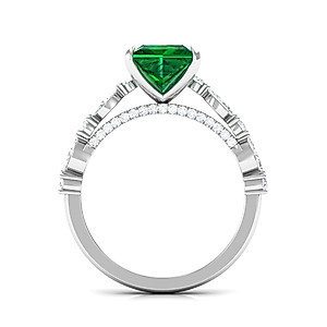 Certified Lab Grown Emerald 8mm Princess Cut Engagement Ring, AAAA Quality, Emerald Moissanite Ring - With Jewelry Box, 14K White Gold, Size:US 5.50