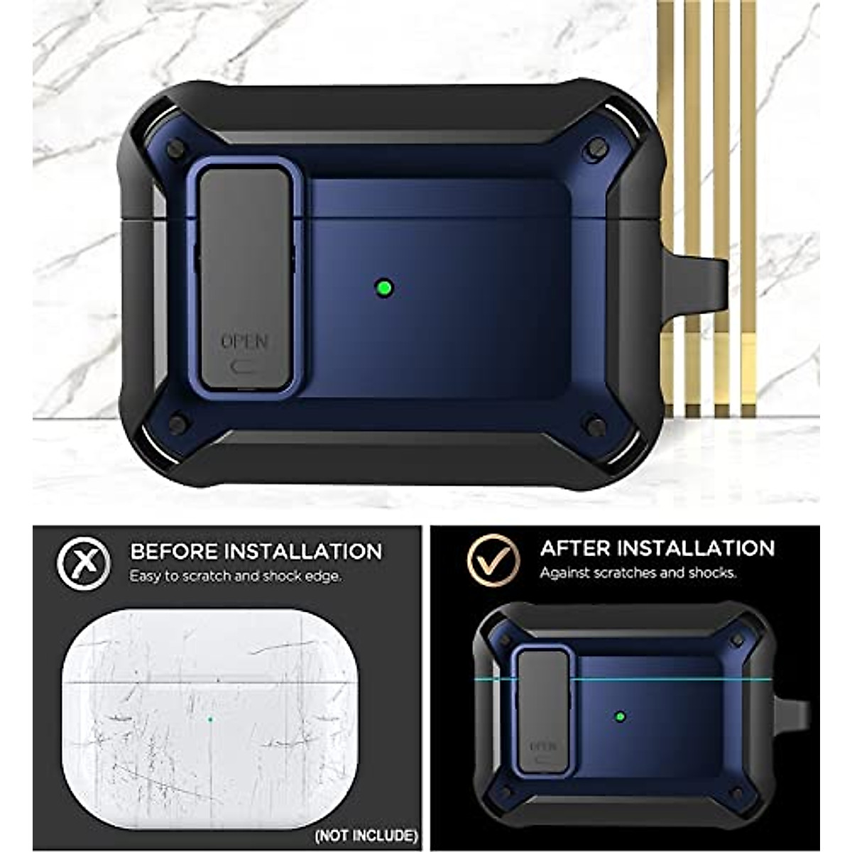 Wonjury for Airpods Pro Case Cover for Men with Lock, Military Armor Series Full-Body AirPod Pro Case with Keychain Cool Air Pod Pro Shockproof Protective Case for AirPods Pro 2019, Black/Blue