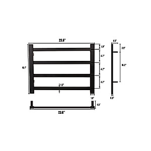 Topdattion Electric Towel Warmer | Super Thin | with Timer & Temperature Multi-Level Adjustments | Hardwired & Plug-in | 4 Bar Matte Black Finish
