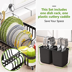 1Easylife Dish Drying Rack with Anti Rust Frame, Small Dish Drainer Rack for Kitchen Counter, Sink Dish Rack on Counter with Utensil Holder and Non-Slip Rubber Feet Rustproof for Organizer Storage
