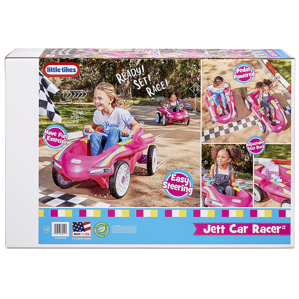 Little Tikes Jett Car Racer Pink, Ride On Car with Adjustable Seat Back, Dual Handle Rear Wheel Steering, Racing Control, Kid Powered Fun, Great Gift for Kids, Toys for Girls Boys Ages 3-10 Years