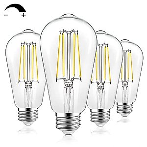 WIHTU Dimmable Vintage LED Edison Bulbs, 8W Equivalent 100W, ST64 Antique LED Filament Bulbs, LED Light Bulbs with 95+ CRI, Warm White 2700K, 1200lumens, E26 Medium Base, Clear Glass, Pack of 4