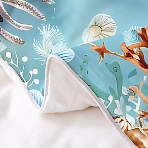 Feelyou Sea Turtle Bedding Set King Size Summer Theme Comforter Cover Set for Boys Girls Teens Fish Marine Themed 100% Cotton Duvet Cover Underwater Animal Bedspread Cover Ocean Creature Quilt Cover