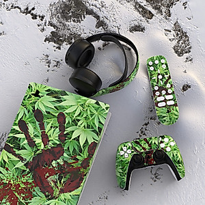 PlayVital Blood Handprint Weeds Full Set Skin Decal for ps5 Console Digital Edition, Sticker Vinyl Decal Cover for ps5 Controller & Charging Station & Headset & Media Remote