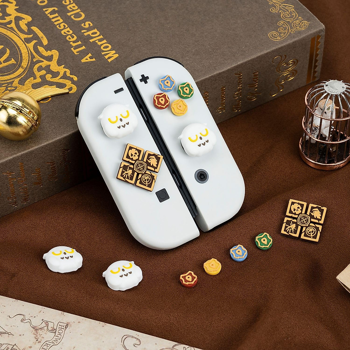 PERFECTSIGHT Cute D-Pad Button Caps Silicone Thumb Grips Set, ABXY Key Buttons Sticker Joystick Cover Caps Compatible with Nintendo Switch/OLED - Owl
