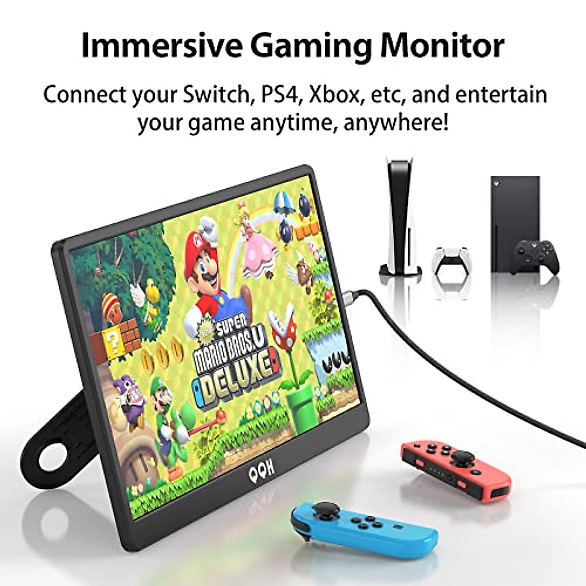 Portable Monitor, QQH 15.6" Portable Travel Monitor for Laptop 1080P FHD IPS Second Screen, Gaming Monitor, USB C HDMI External Monitor Display for Computer Phone PC MAC PS4 Switch, Foldable Kickstand