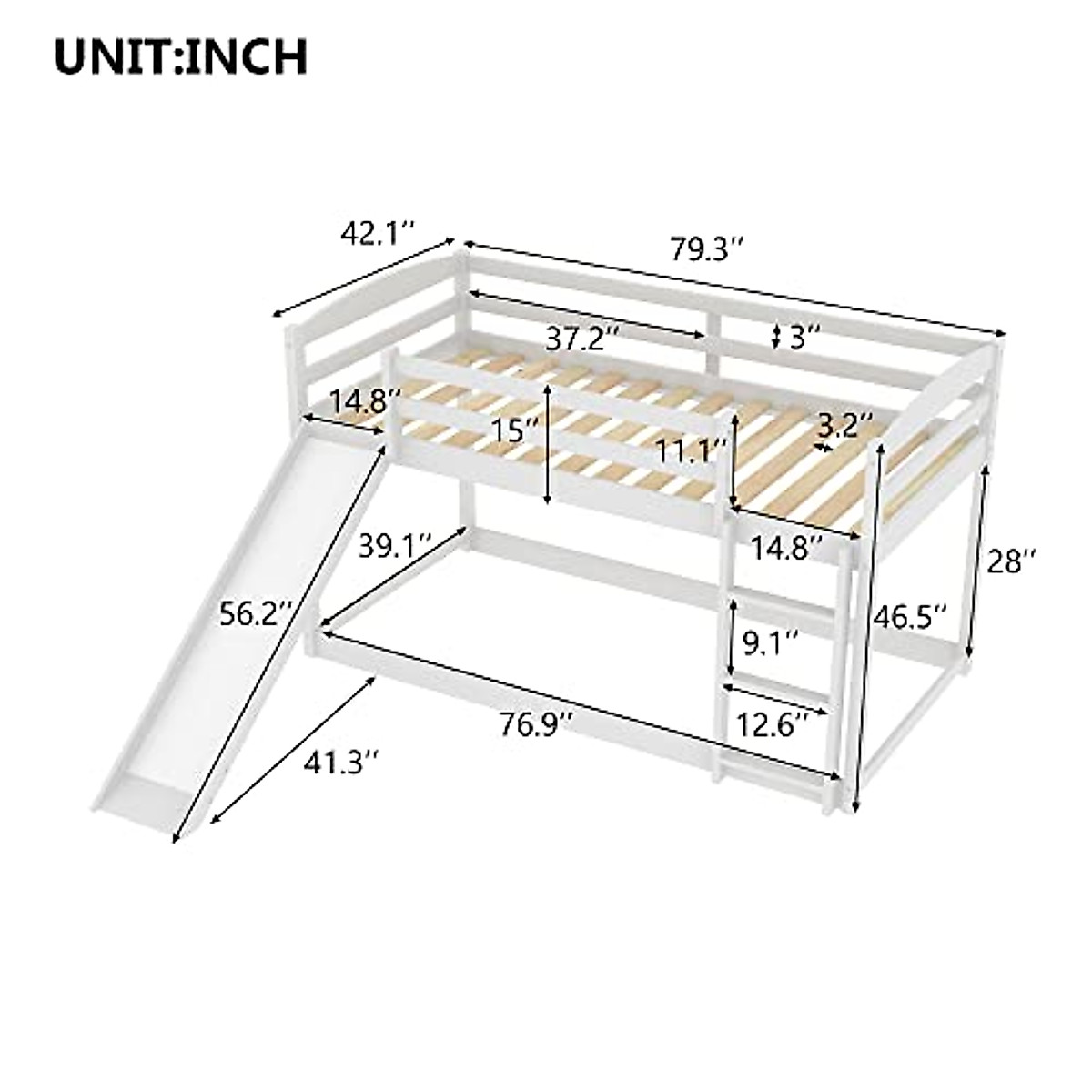 Harper & Bright Designs Twin Bunk Beds with Slide for Kids, Low Profile Bunk Beds with Built-in Ladder, No Box Spring Needed