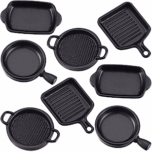 Skylety 8 Pcs Dollhouse Kitchen Accessories Dollhouse Metal Miniature Pots and Pans Mini Kitchen Stovetop Cookware Dollhouse Christmas Role Play Party Decoration Supplies