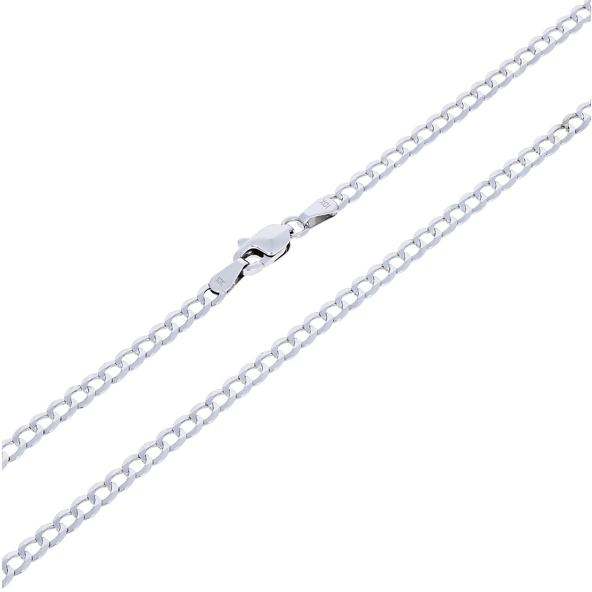 Nuragold 10k White Gold 3mm Solid Cuban Link Chain Curb Pendant Necklace, Mens Womens Jewelry 16" 18" 20" 22" 24" 26" 28" 30"
